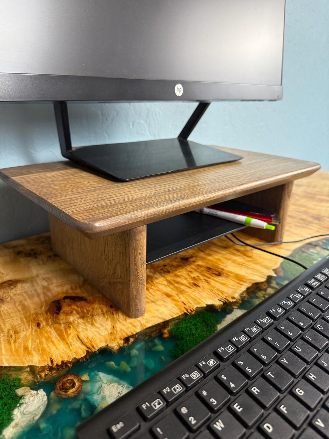 Wooden Desktop Monitor Riser, Small Desk Riser, Desk Organizer for ...