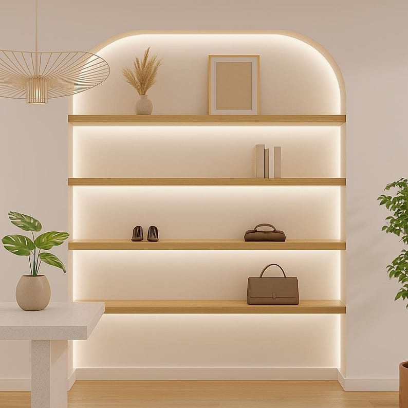 LED Floating Shelves – Lighted Wall Shelf in Walnut or Oak – Modern ...
