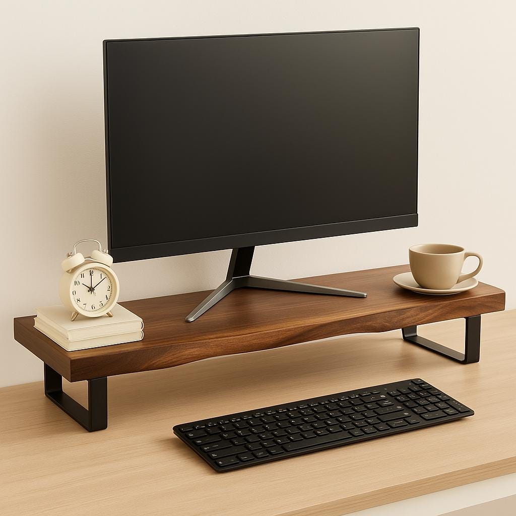 Solid Walnut Monitor Stand Riser, Live Edge Desk Shelf, Minimalist ...