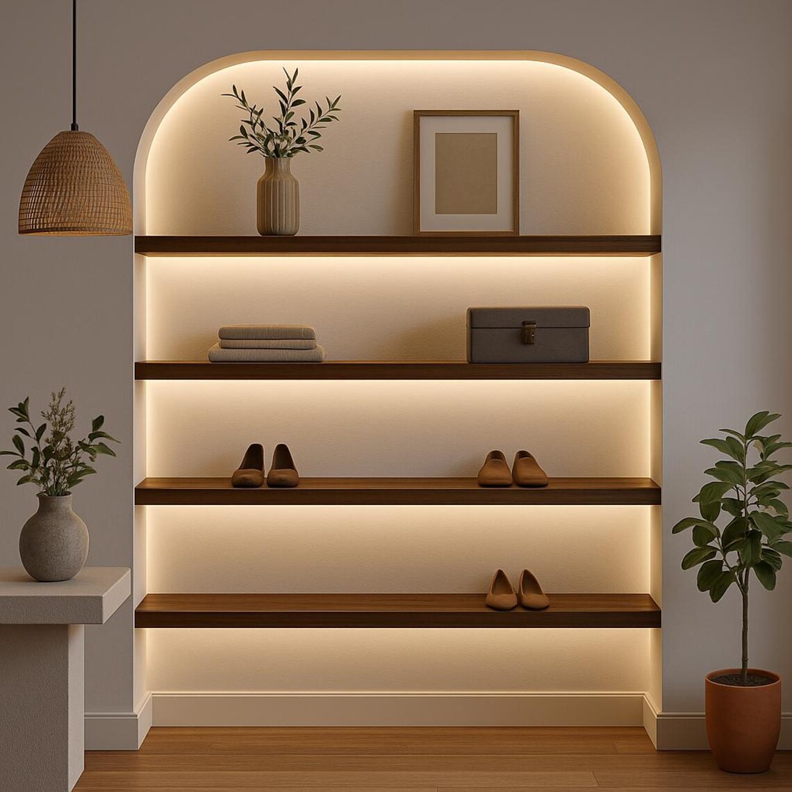 LED Floating Shelves – Lighted Wall Shelf in Walnut or Oak – Modern ...