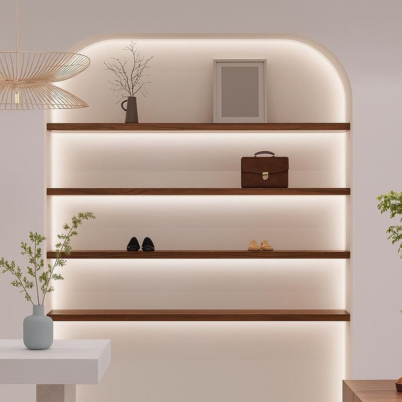 LED Floating Shelves – Lighted Wall Shelf in Walnut or Oak – Modern ...