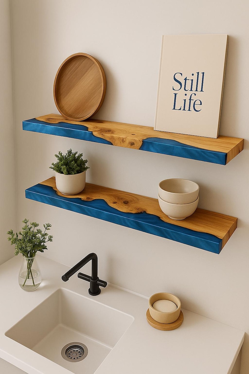 Modern Floating TV Shelf – Burl Wood & Epoxy Resin Wall-mounted Console ...