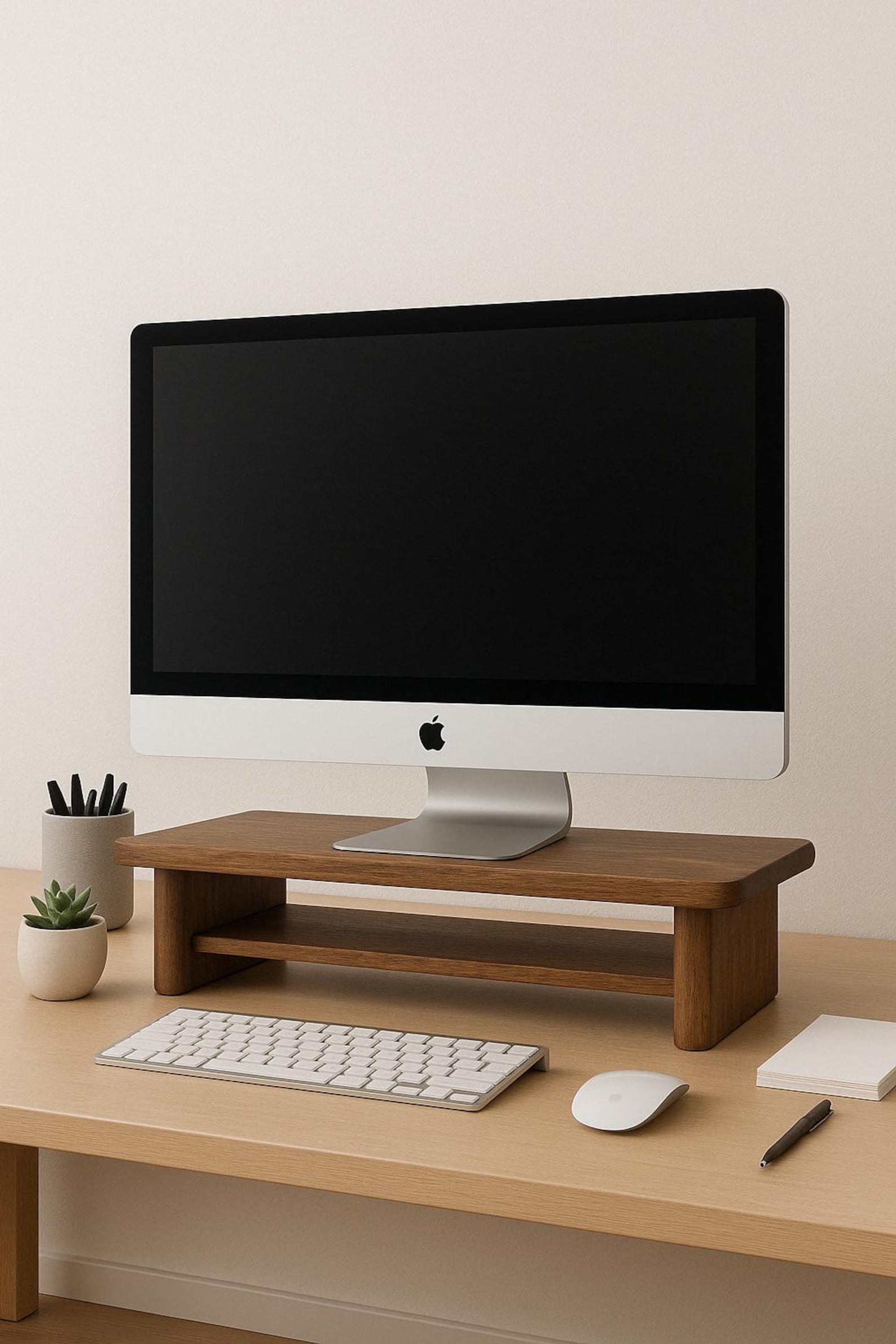 Wooden Desk Shelf Monitor Stand With Storage and Tray, Riser for Home ...