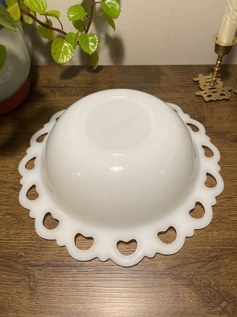 Vintage Anchor Hocking Old Colony Milk Glass Bowl – Open Lace Edge – 9. ...