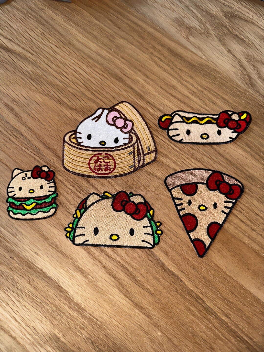 Hello Kitty Food Iron-on Patches | Burger, Taco, Dim Sum, Fries, Pizza ...