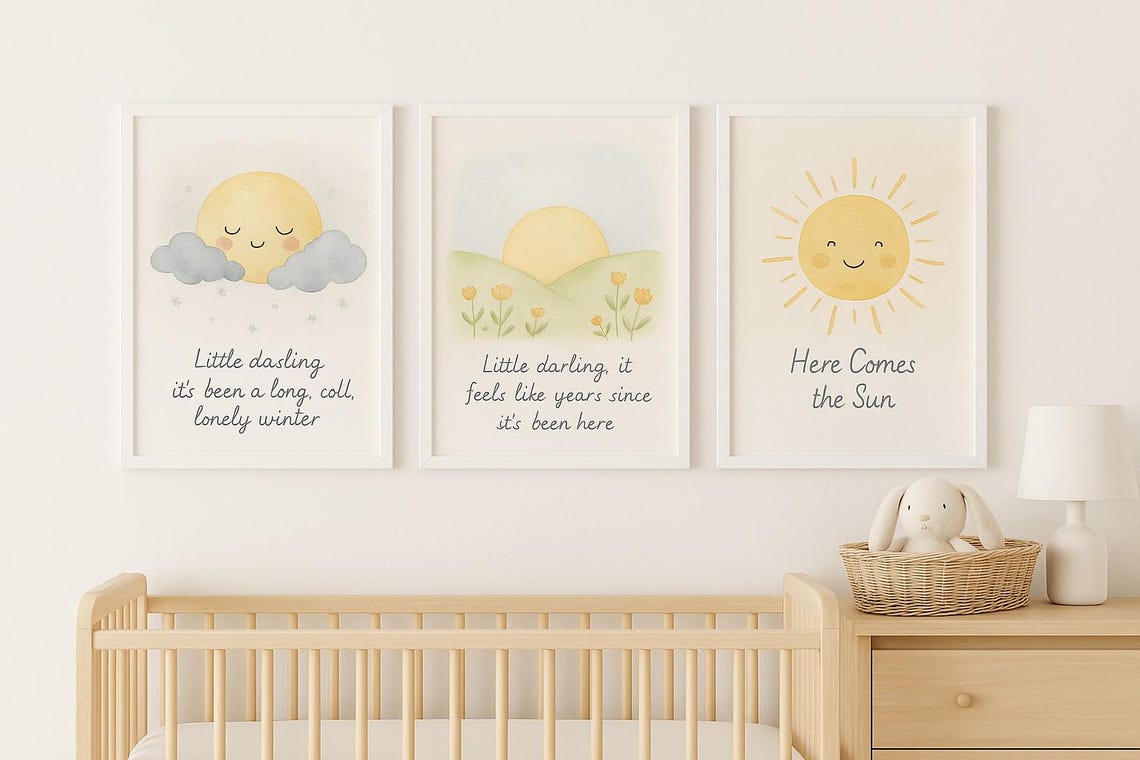 Here Comes the Sun Nursery Prints | Set of 3 Printable Wall Art ...