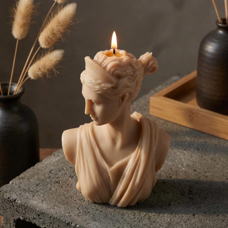 Artemis Bust Candle – Greek Goddess Handmade Candle - Soy Wax Sculpture ...