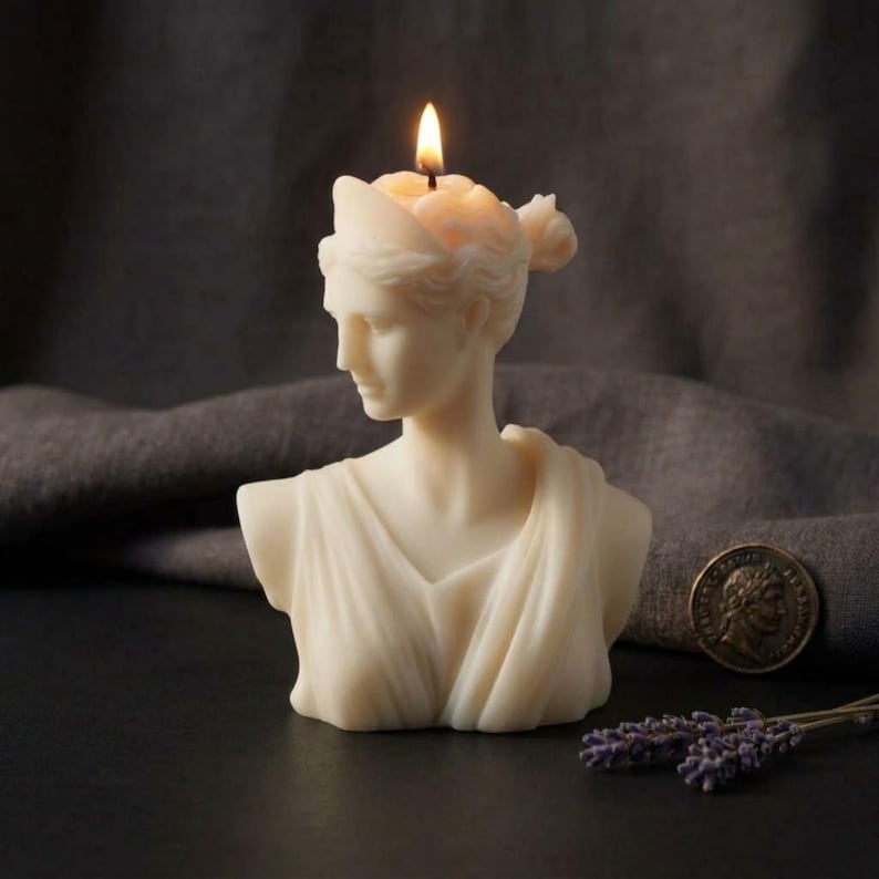Artemis Bust Candle – Greek Goddess Handmade Candle - Soy Wax Sculpture ...