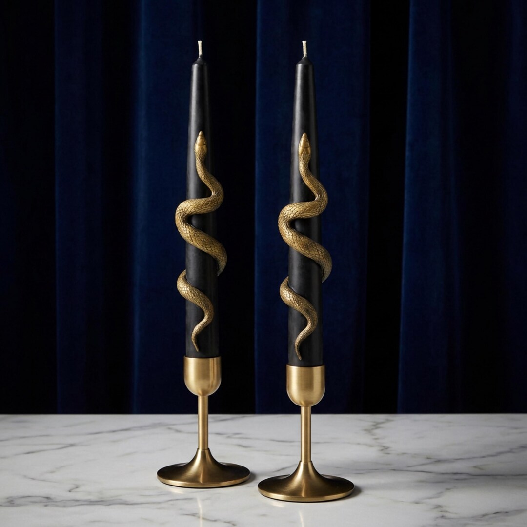 Metallic Gold Green Snake Taper Candle – Gothic Decor Candle, Dark ...
