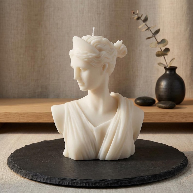 Artemis Bust Candle – Greek Goddess Handmade Candle - Soy Wax Sculpture ...