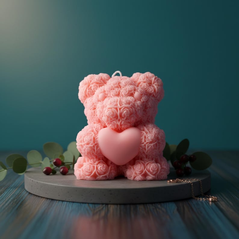 Teddy Bear Candle: Heart-shaped Soy Wax Valentine's Gift - Gift Box ...
