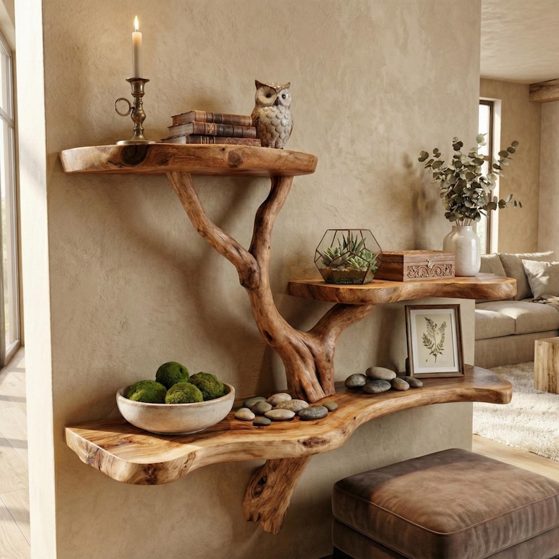 Handcrafted Tree Branch Shelf - Tree Branch Driftwood Floating Shelf ...