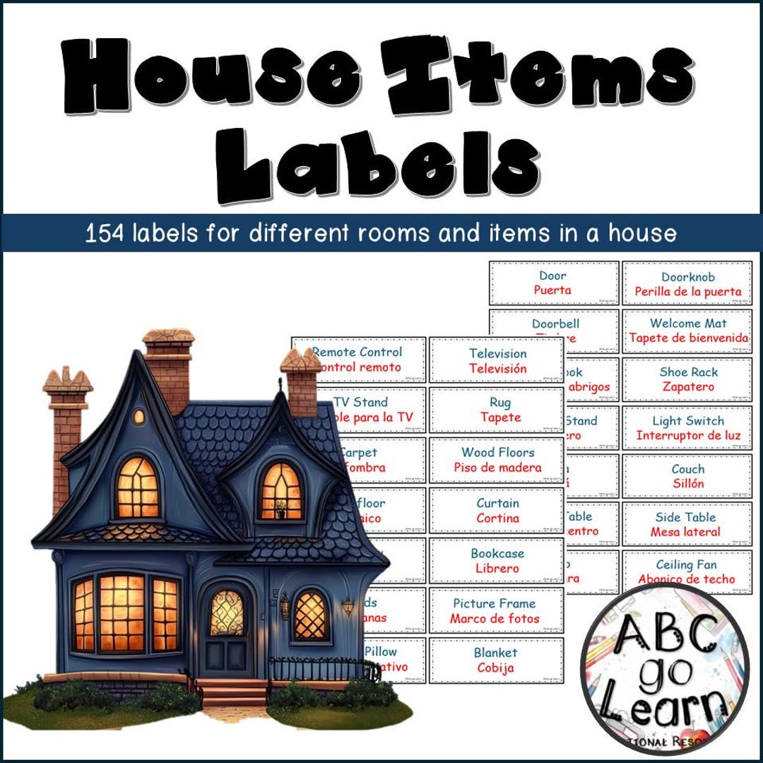 House Items English-spanish Labels | Printable Labels | Bilingual ...