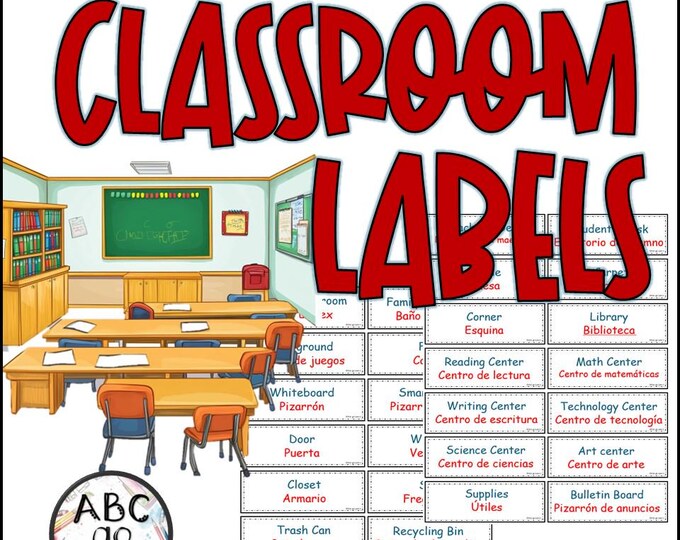 Bilingual Classroom Labels English & Spanish | 168 Classroom % School ...