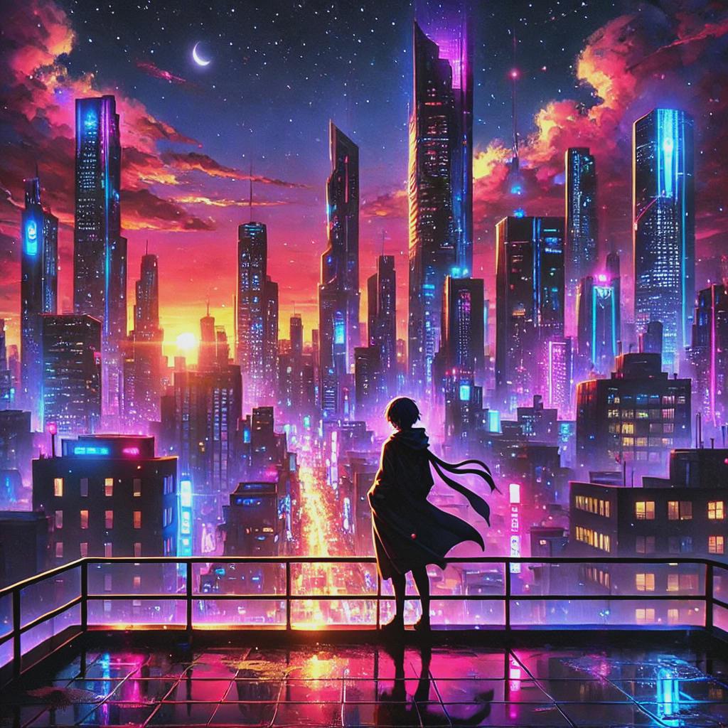 Cyberpunk Sunset Cityscape Digital Art Print Neon Skyline Wall Decor - Etsy