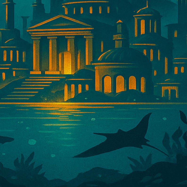 Atlantis Retro Travel Poster: Mythic Underwater City Art (digital ...