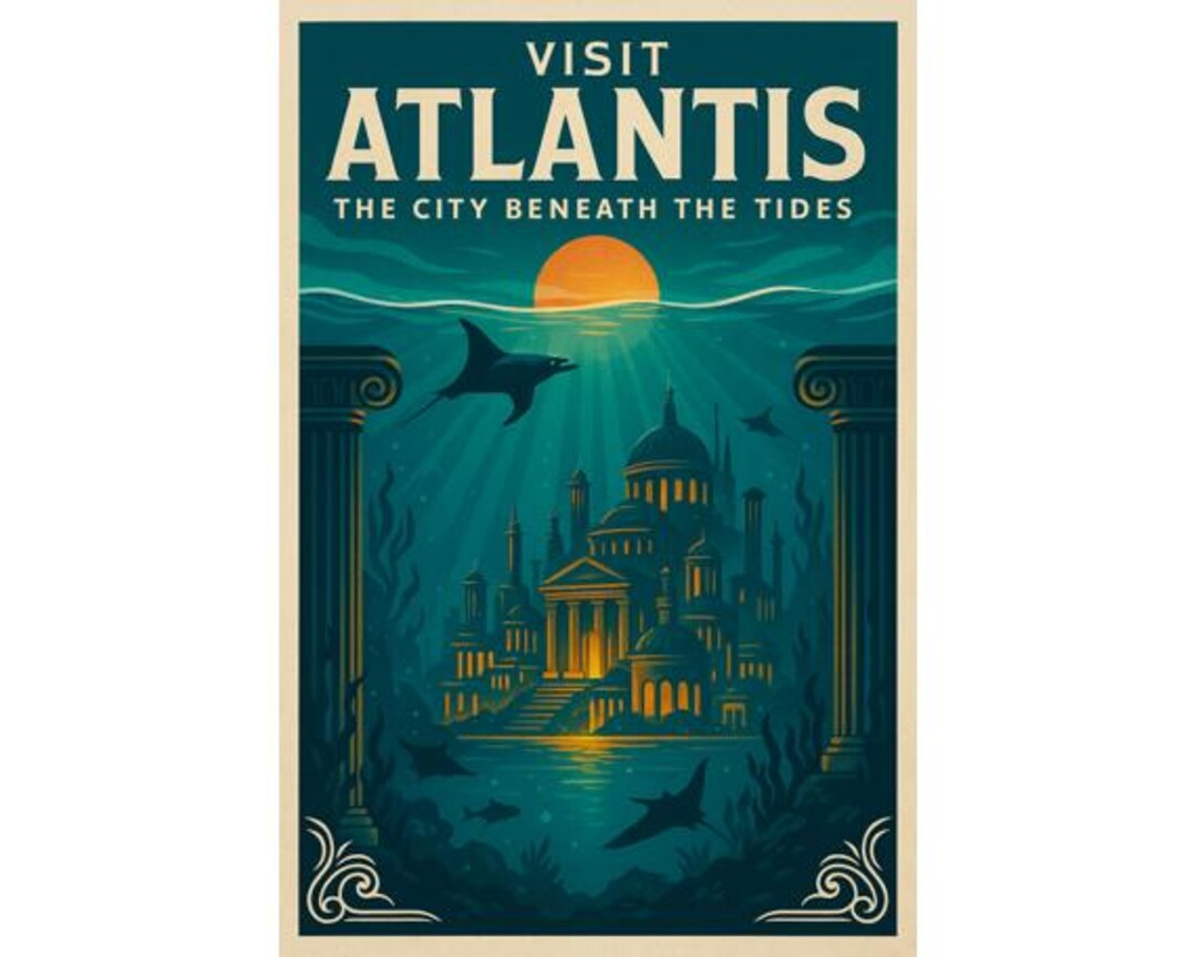 Atlantis Retro Travel Poster: Mythic Underwater City Art (digital ...