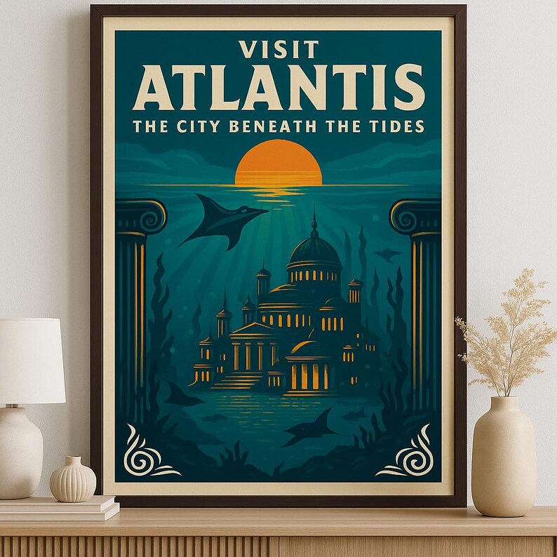 Atlantis Retro Travel Poster: Mythic Underwater City Art (digital ...