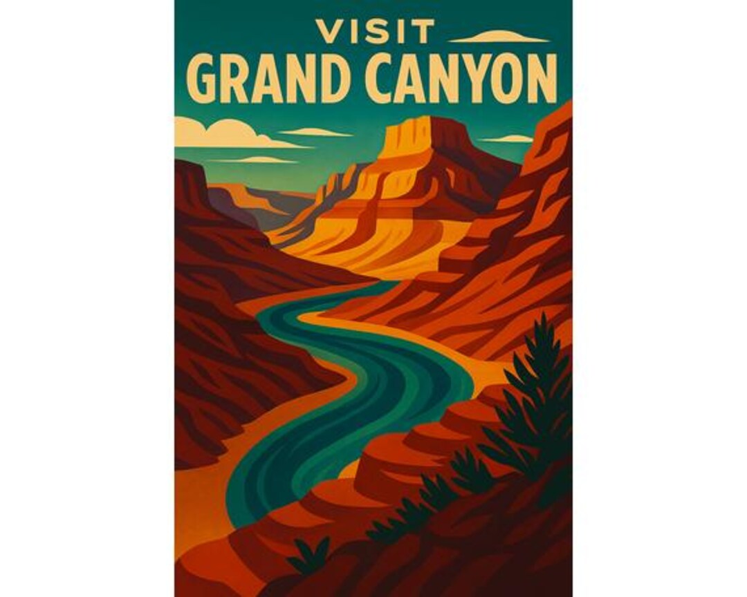 Visit Grand Canyon Retro Travel Poster Vintage National Park Print Bold ...