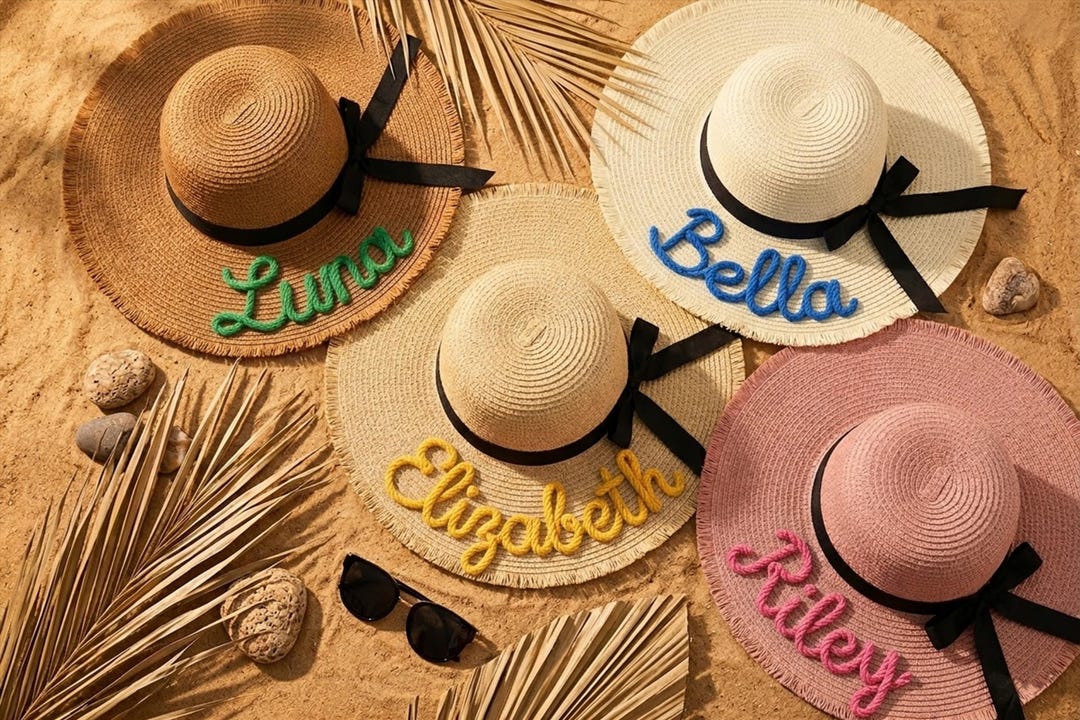 Personalized Bride Beach Hat, Custom Rope Name Sun Hat, Bachelorette ...