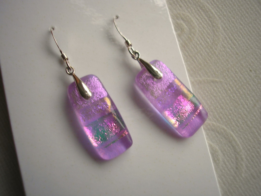 Earrings Lavender Flash, Fine Silver Jewelry, Dichroic Fused Glass ...