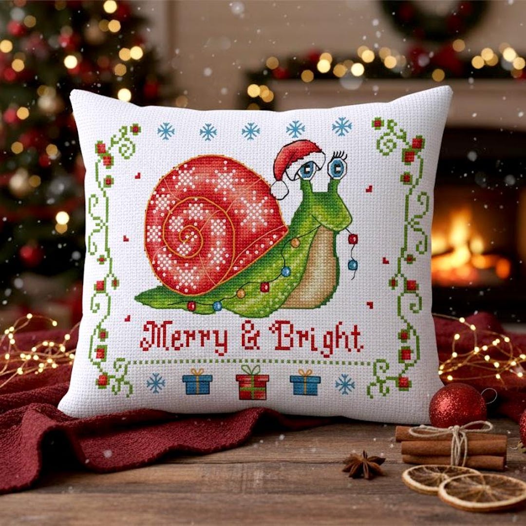 Cross-stitch Pattern: Snail, Christmas, Winter, Snow, Sampler, Design ...