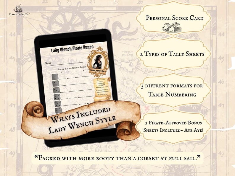 Lady Wench Pirate Bunco Printable Game Kit – Adult Party Theme ...