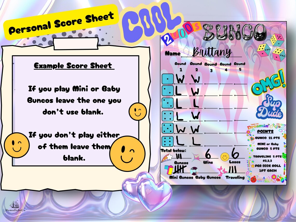 Y2K Bunco Score Sheet: Nostalgic Dice Game Printable (PDF Download) - Etsy