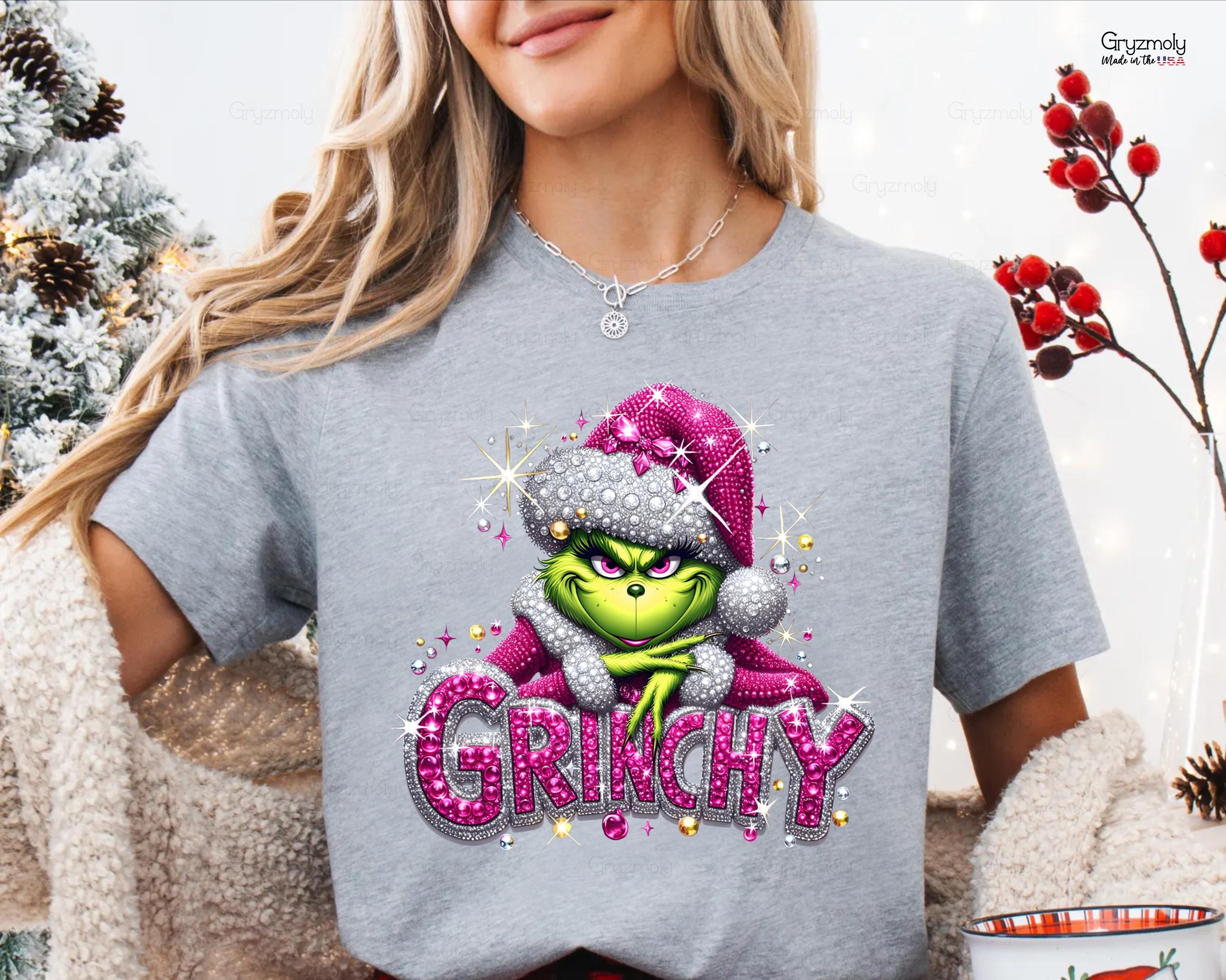 Pink Grinchy Christmas Shirt, Funny Holiday Shirt for Women, Sparkly ...