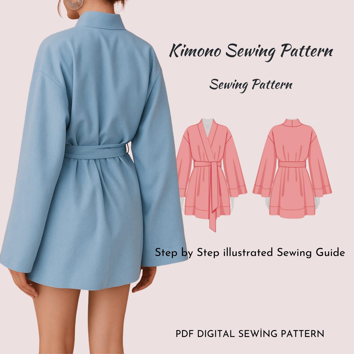 Kimono Robe Dress Sewing Pattern | PDF Digital Sewing Pattern for Women ...