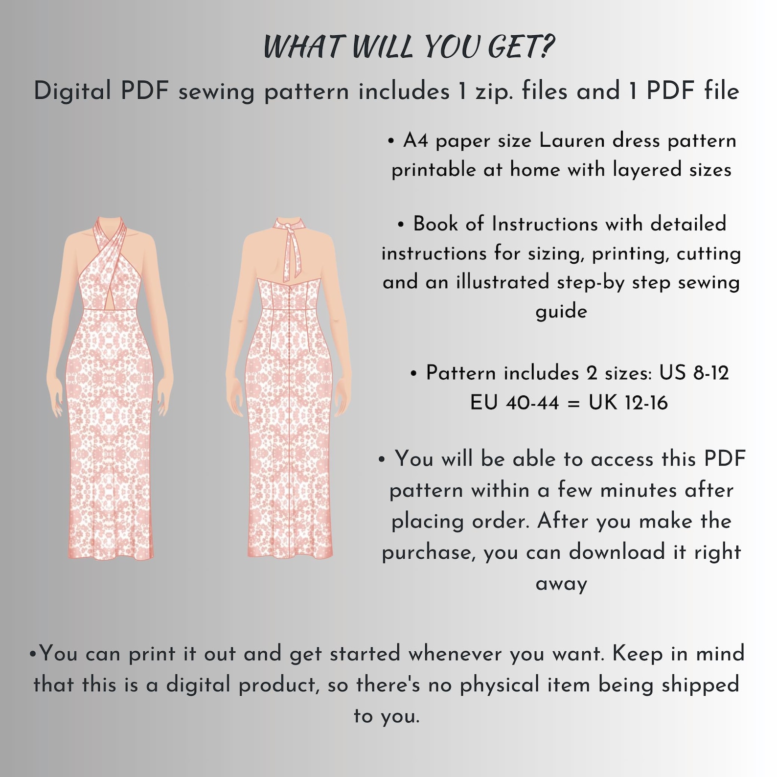 Evening Dress Sewing Pattern PDF | Halter Neck Maxi Dress Pattern ...
