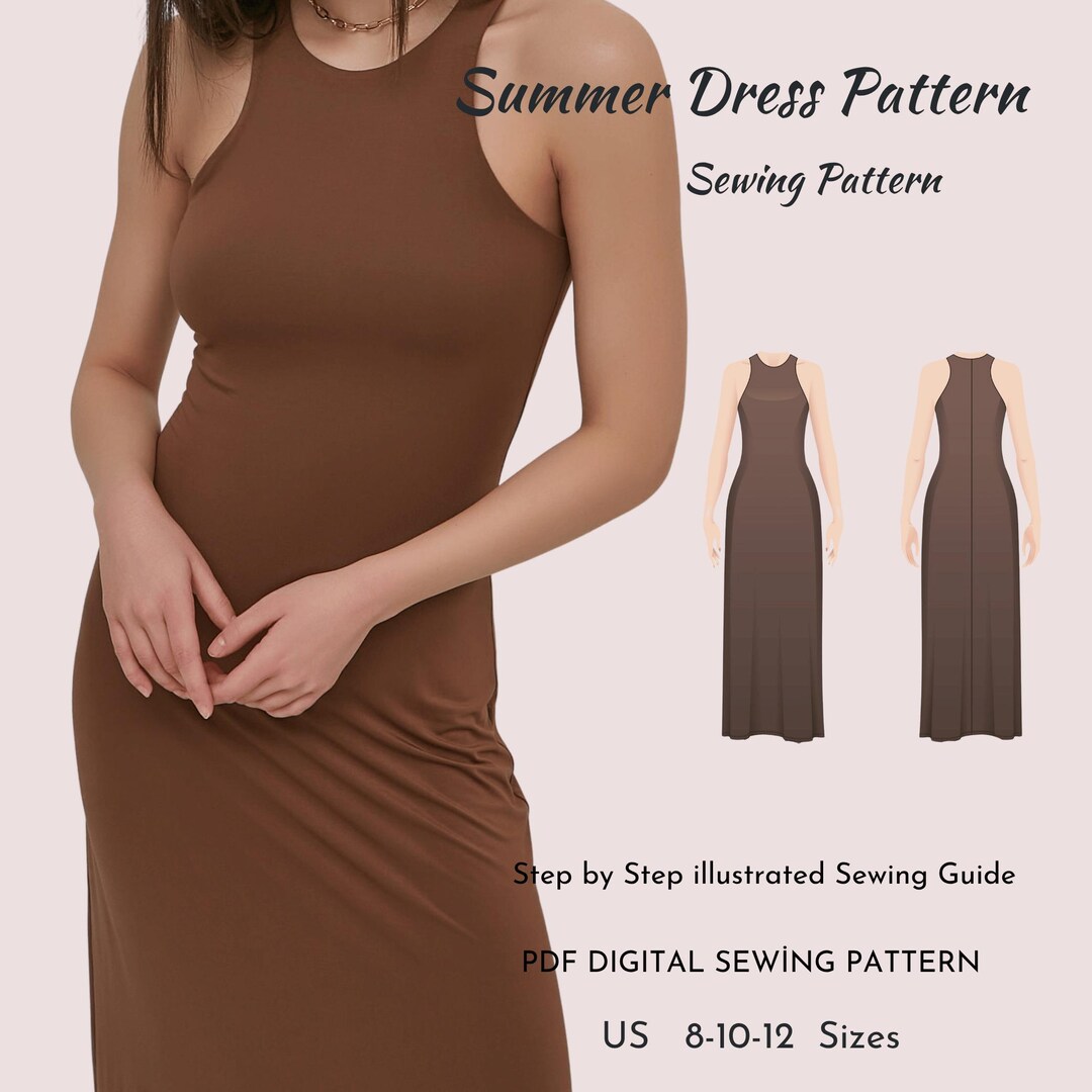 Long Stretch Dress Sewing Pattern - Lycra Dress Pattern - Summer Dress ...