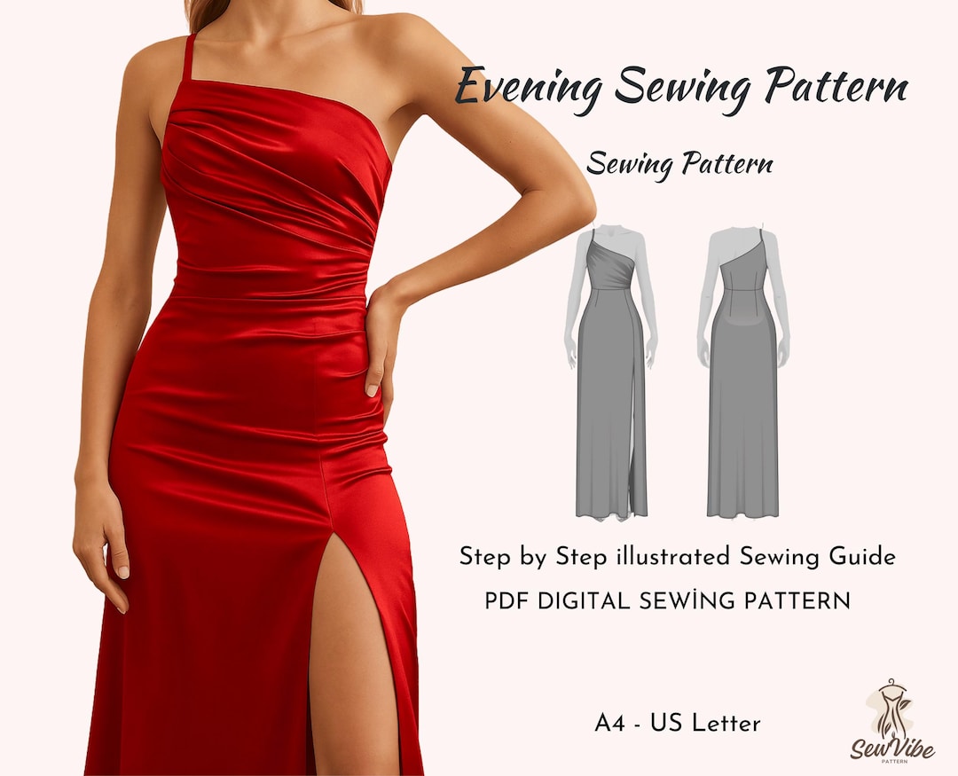 Evening Dress Pattern | One Shoulder Maxi Dress Pattern | Dress Sewing ...
