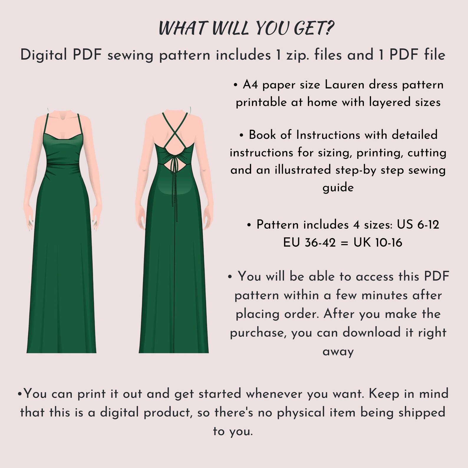 Evening Dress Pattern | Midi Dress Sewing Pattern Satin Dress Pattern ...
