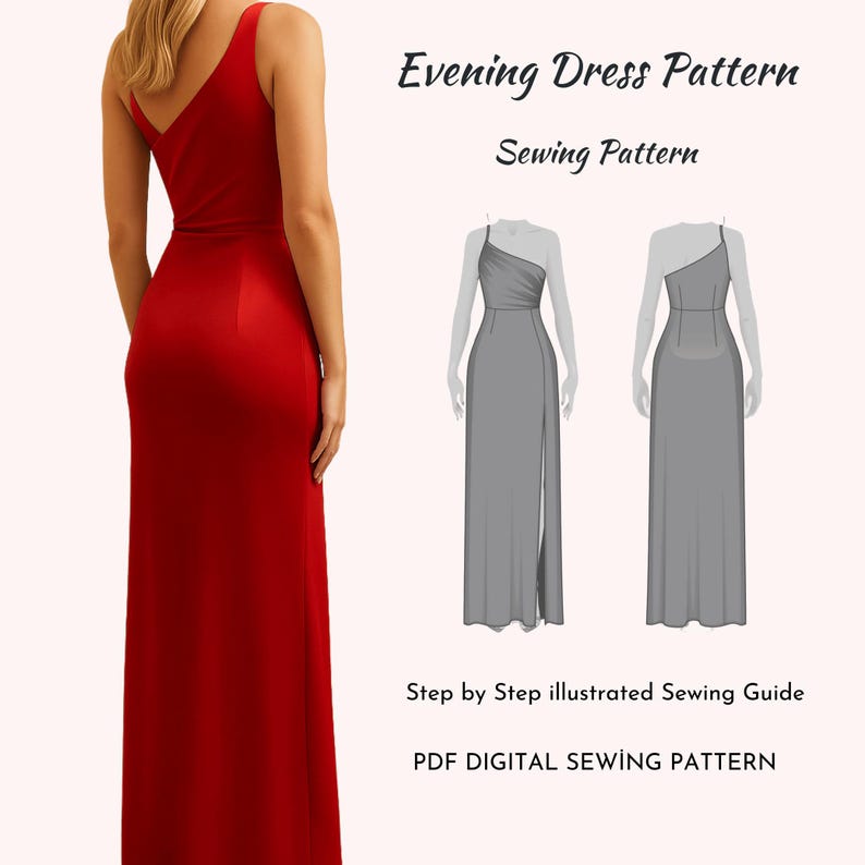 Evening Dress Pattern | One Shoulder Maxi Dress Pattern | Dress Sewing ...