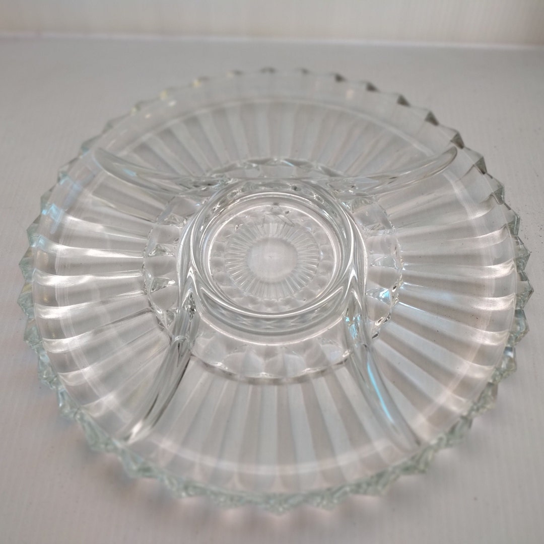 VINTAGE Clear Cut Glass Relish Tray, 4 Section Relish Tray, FREE ...