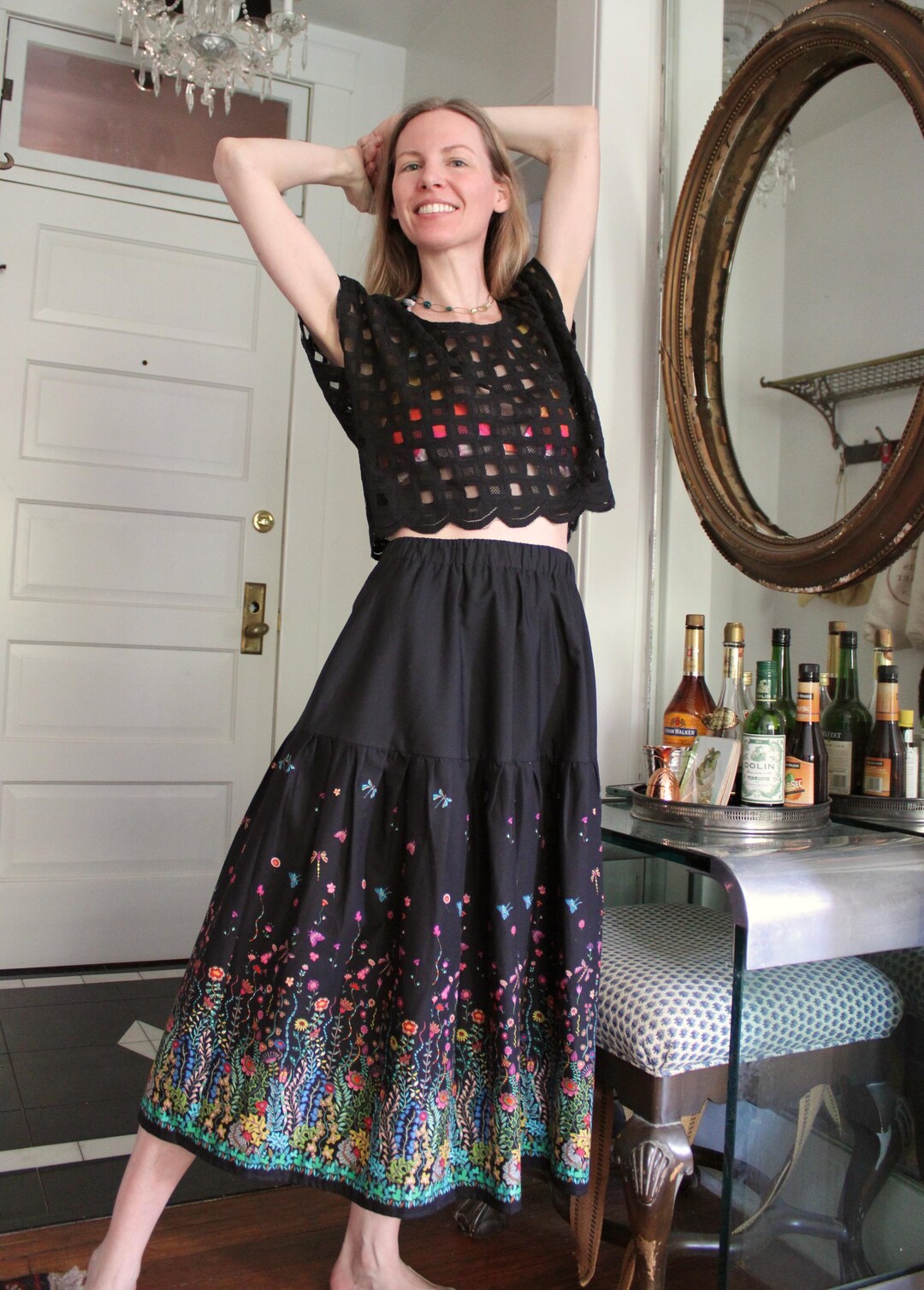 Flower Frolic Border Print Midi Skirt - Etsy