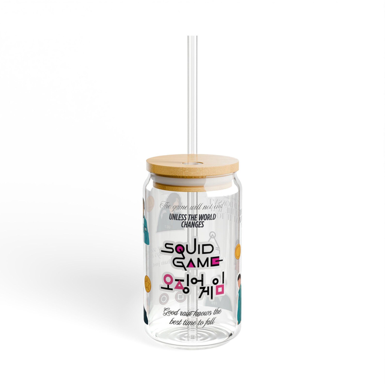 Squid Game Sipper Glass 16oz | Fun Drinkware With Bamboo Lid - Etsy
