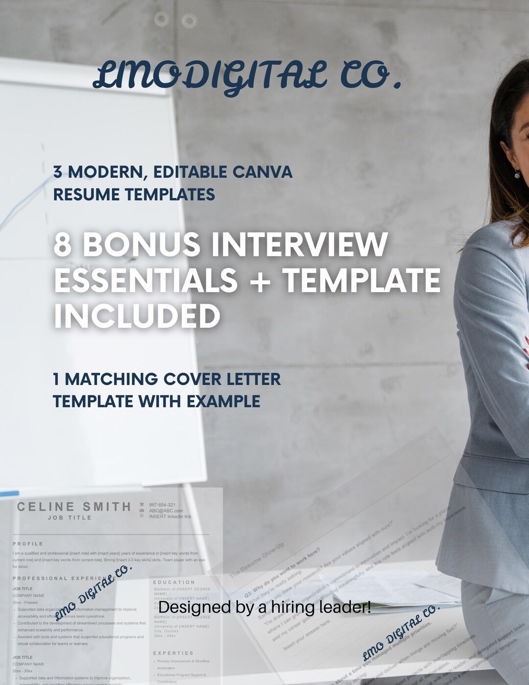 Resume & Interview Bundle | Modern Canva Resume, Cover Letter + 8 Job ...