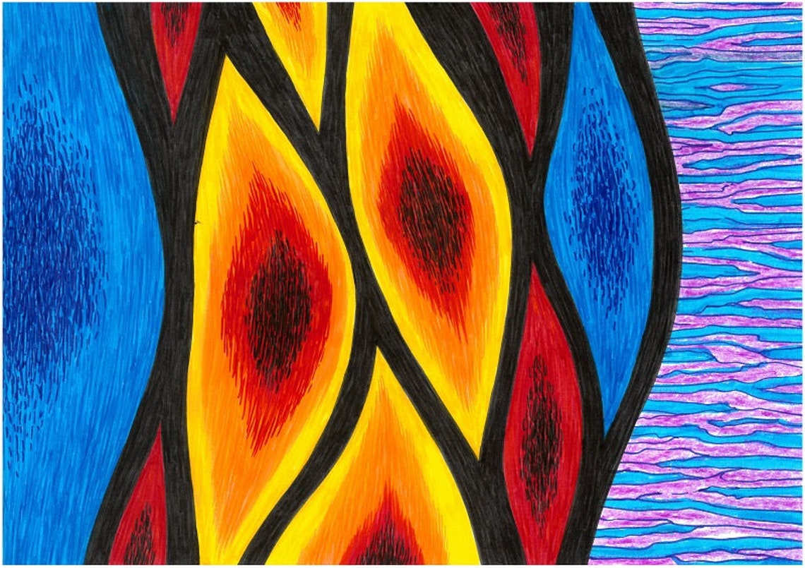 Fire and Water Hand Drawing Print 4676x3306 Pixel - Printable Art ...