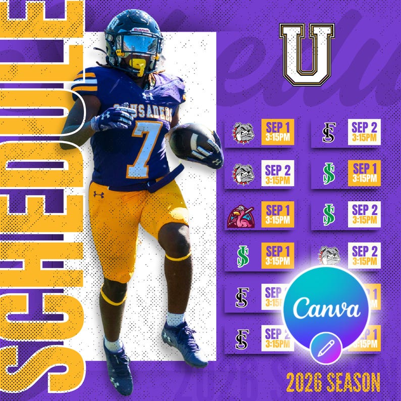 Editable Sports Schedule Canva Template – Football, Basketball, Team ...