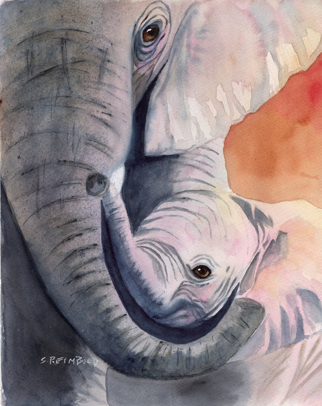 Mama and Baby Elephant Art: Watercolor Giclee Print - Etsy