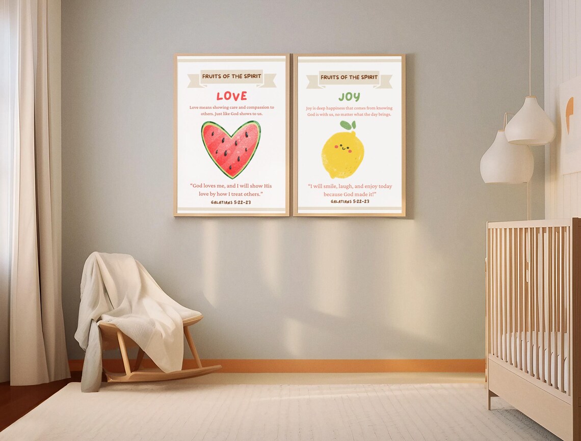 Fruits of the Spirit Poster Set for Kids | Christian Wall Art Printable ...