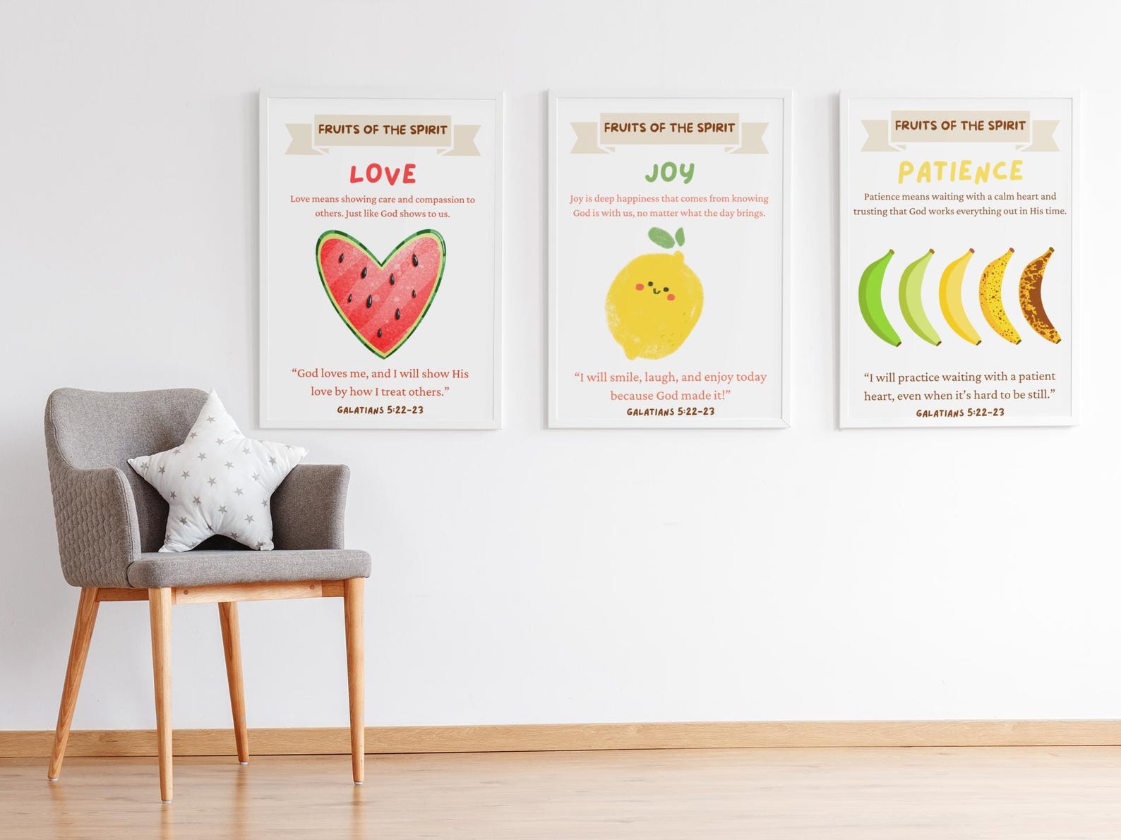 Fruits of the Spirit Poster Set for Kids | Christian Wall Art Printable ...