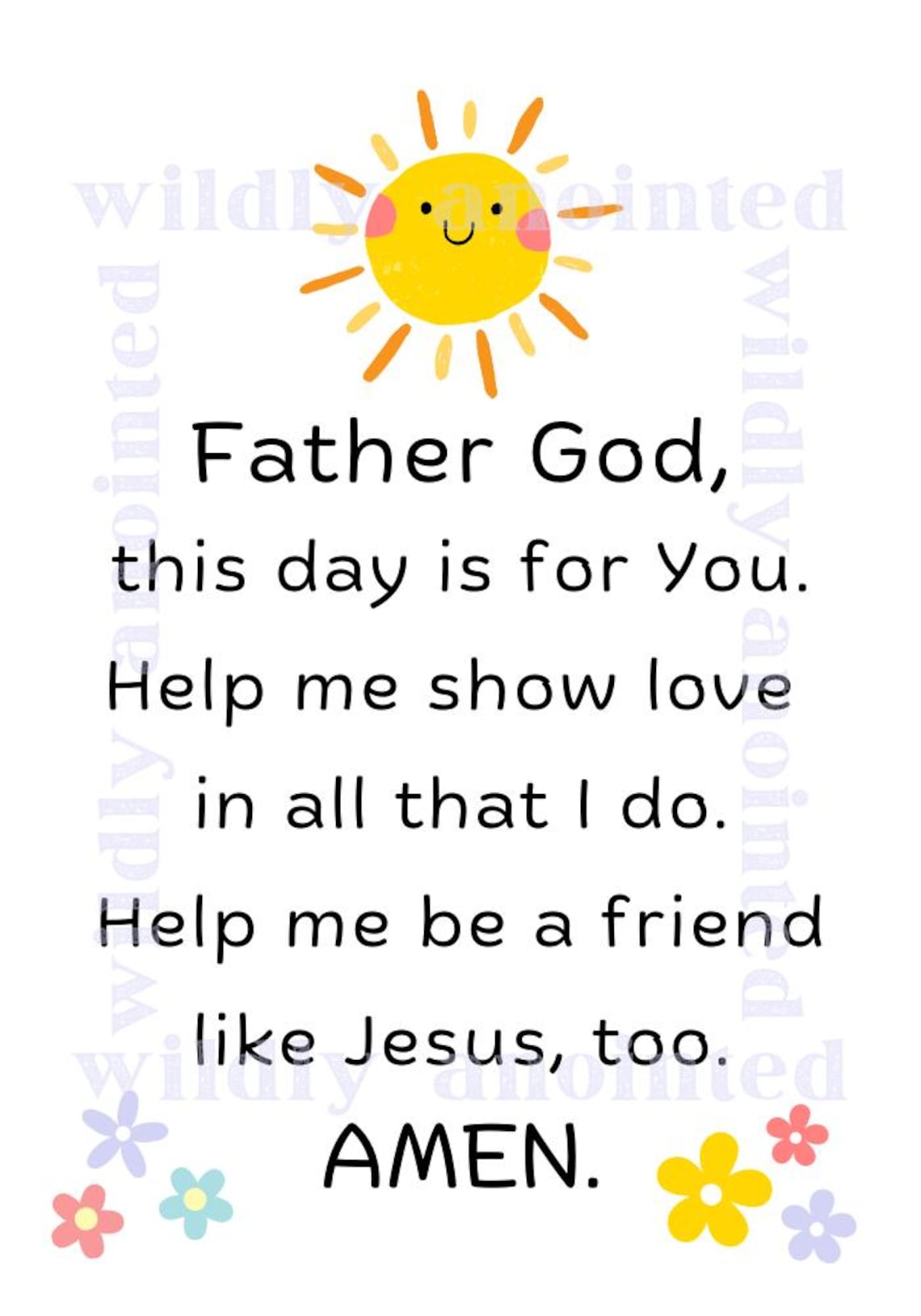 Sunshine Children's Prayer Printable: Rhyming Christian Poem (digital ...
