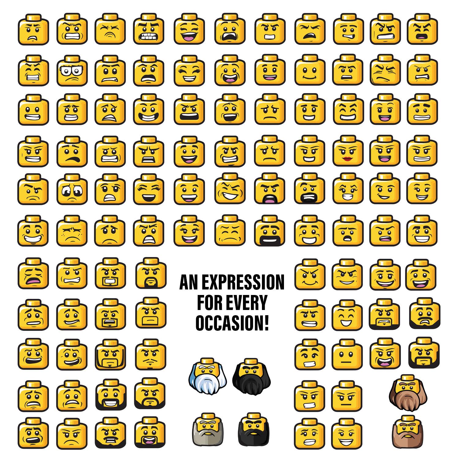 Brick Character Heads SVG Bundle: 900+ Clipart Faces, Hair, Skin Tones ...