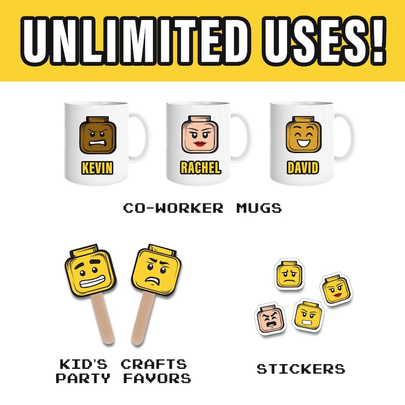 Brick Character Heads SVG Bundle: 900+ Clipart Faces, Hair, Skin Tones ...