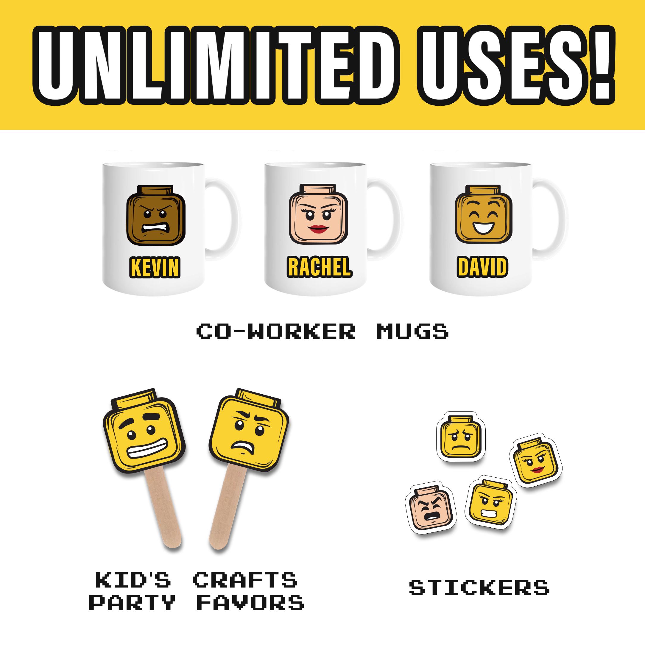 Brick Character Heads SVG Bundle: 900+ Clipart Faces, Hair, Skin Tones ...