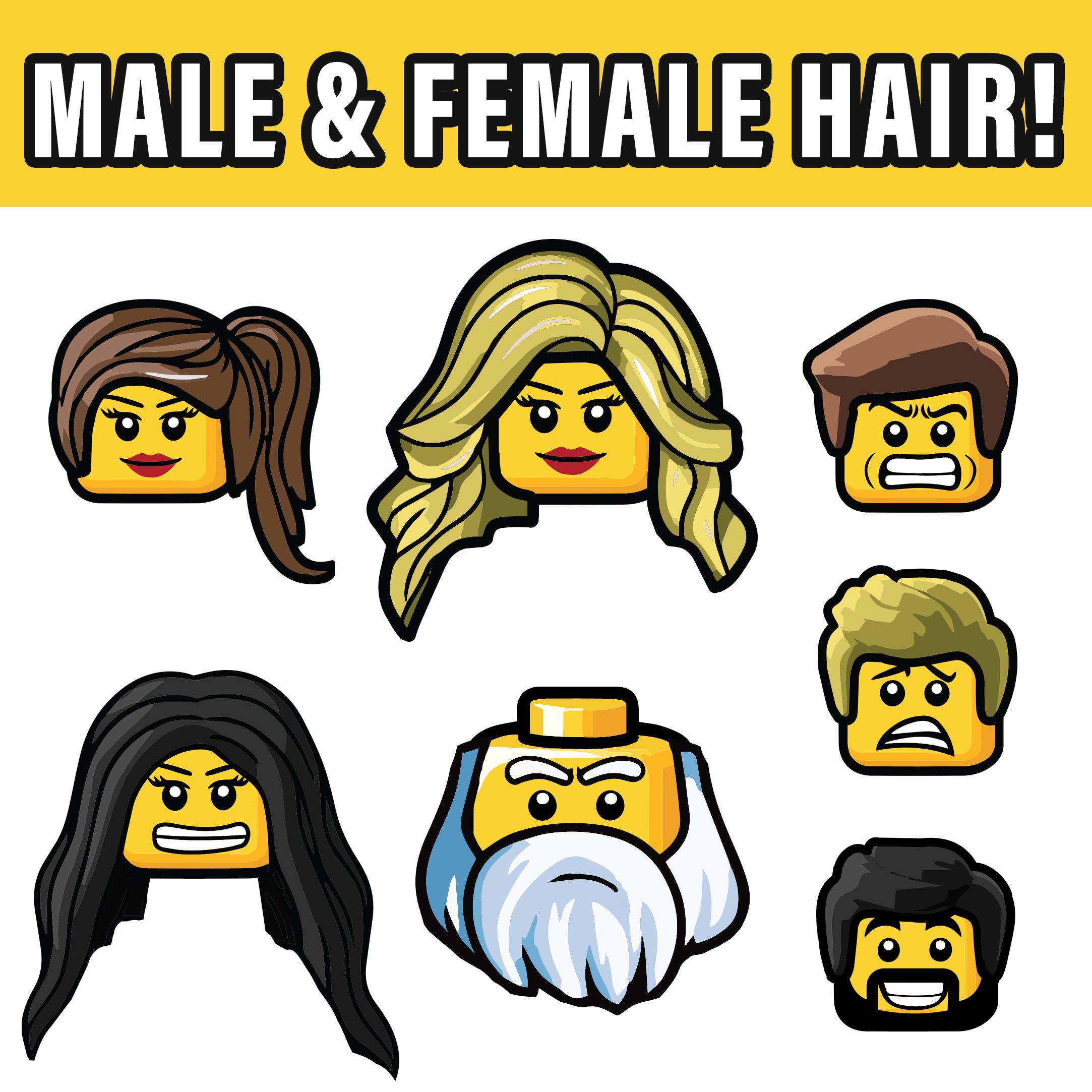 Brick Character Heads SVG Bundle: 900+ Clipart Faces, Hair, Skin Tones ...