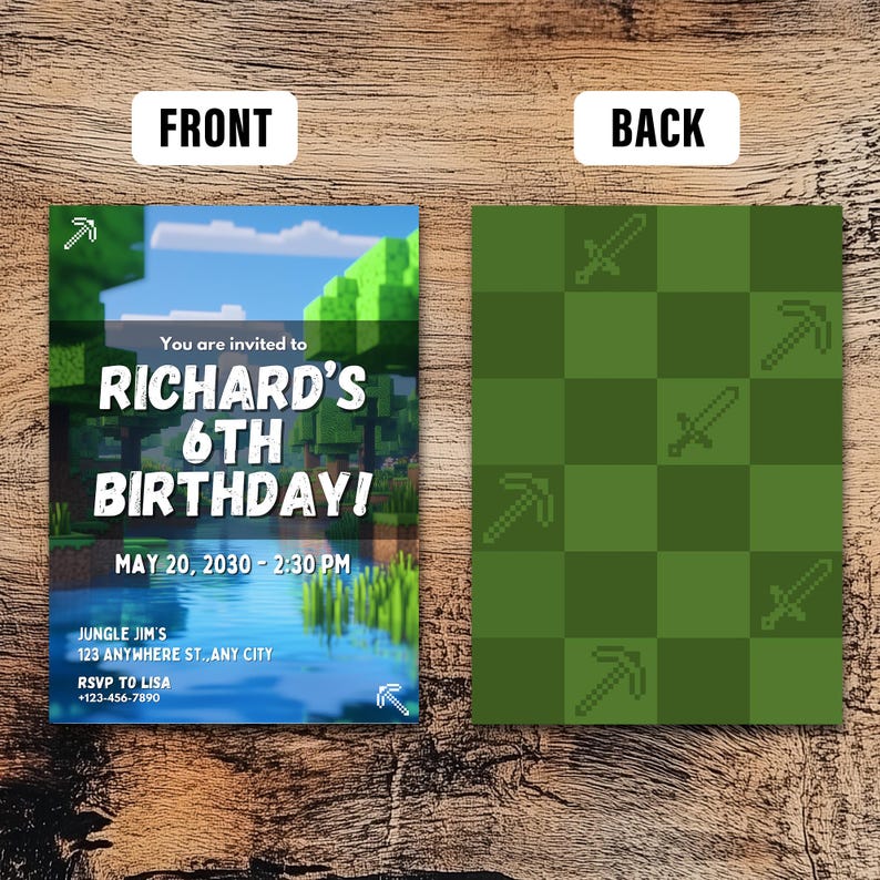 Minecraft Birthday Invitation Canva Template (5x7) | Editable Digital ...